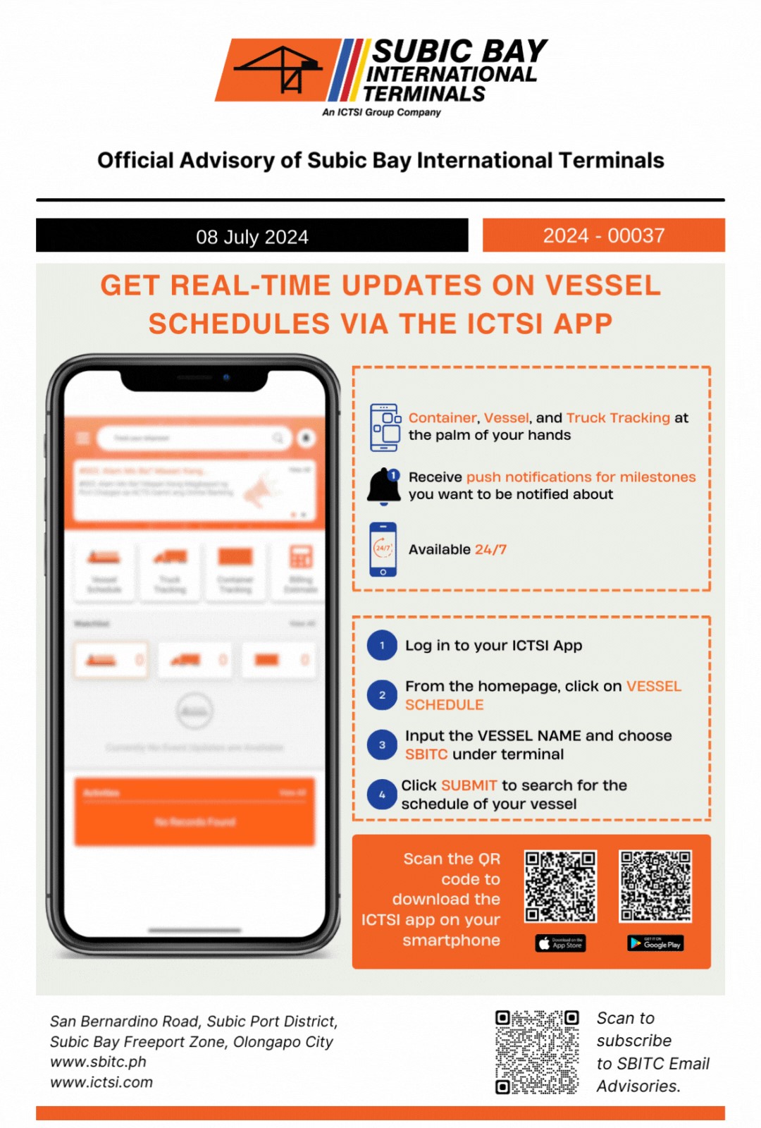 ADVISORIES | Subic Bay International Terminal Corporation